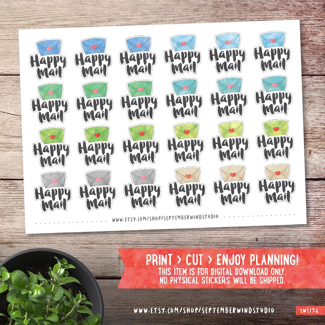 Happy Mail Printable Planner Stickers Watercolor Stickers | Etsy