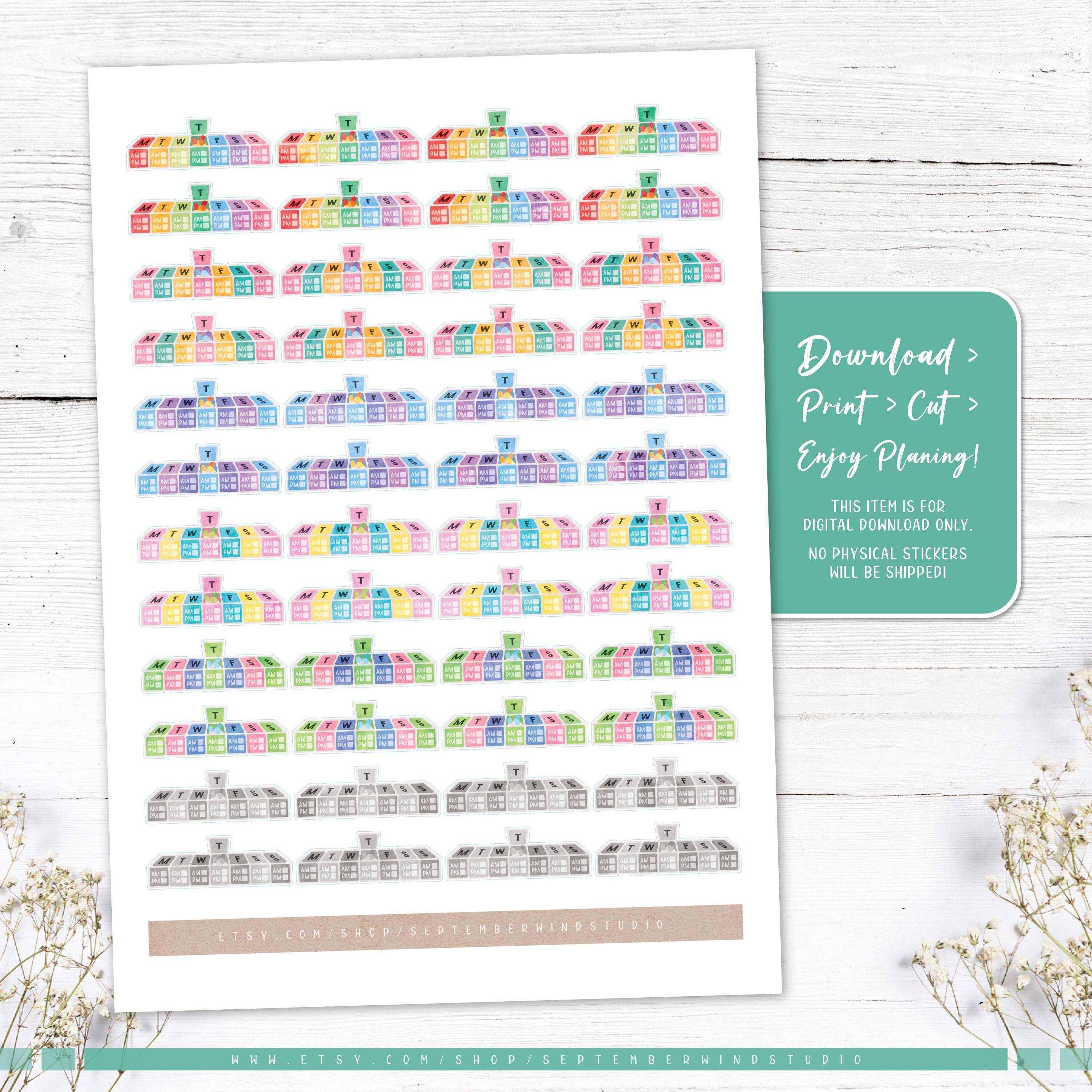 Pill Box Planner Stickers: Printable & Digital (PDF, Cricut, Silhouette ...