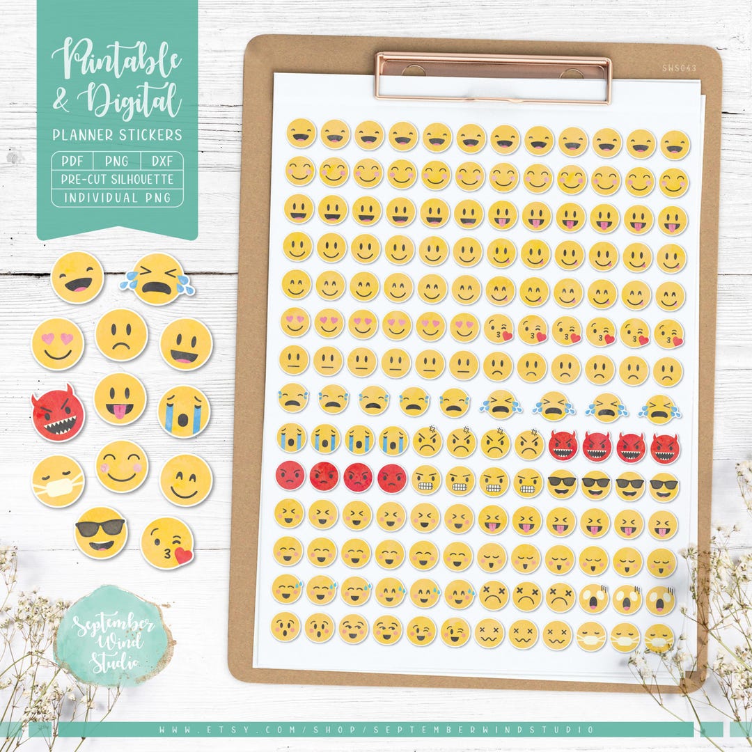 Emoticon Printable Stickers, Emoticon Digital Stickers, Emotion ...