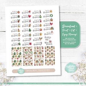 Christmas Countdown Printable Planner Stickers, Watercolor Christmas ...