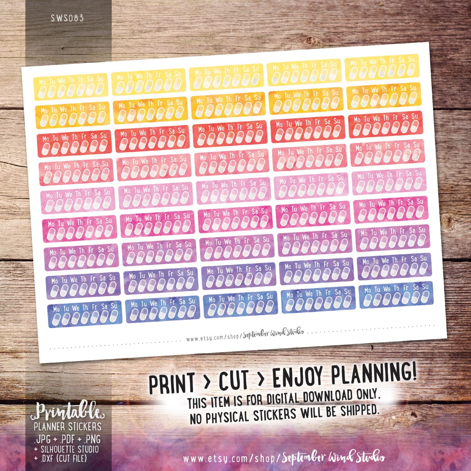 Weekly Pill Printable Planner Stickers Pill Stickers - Etsy