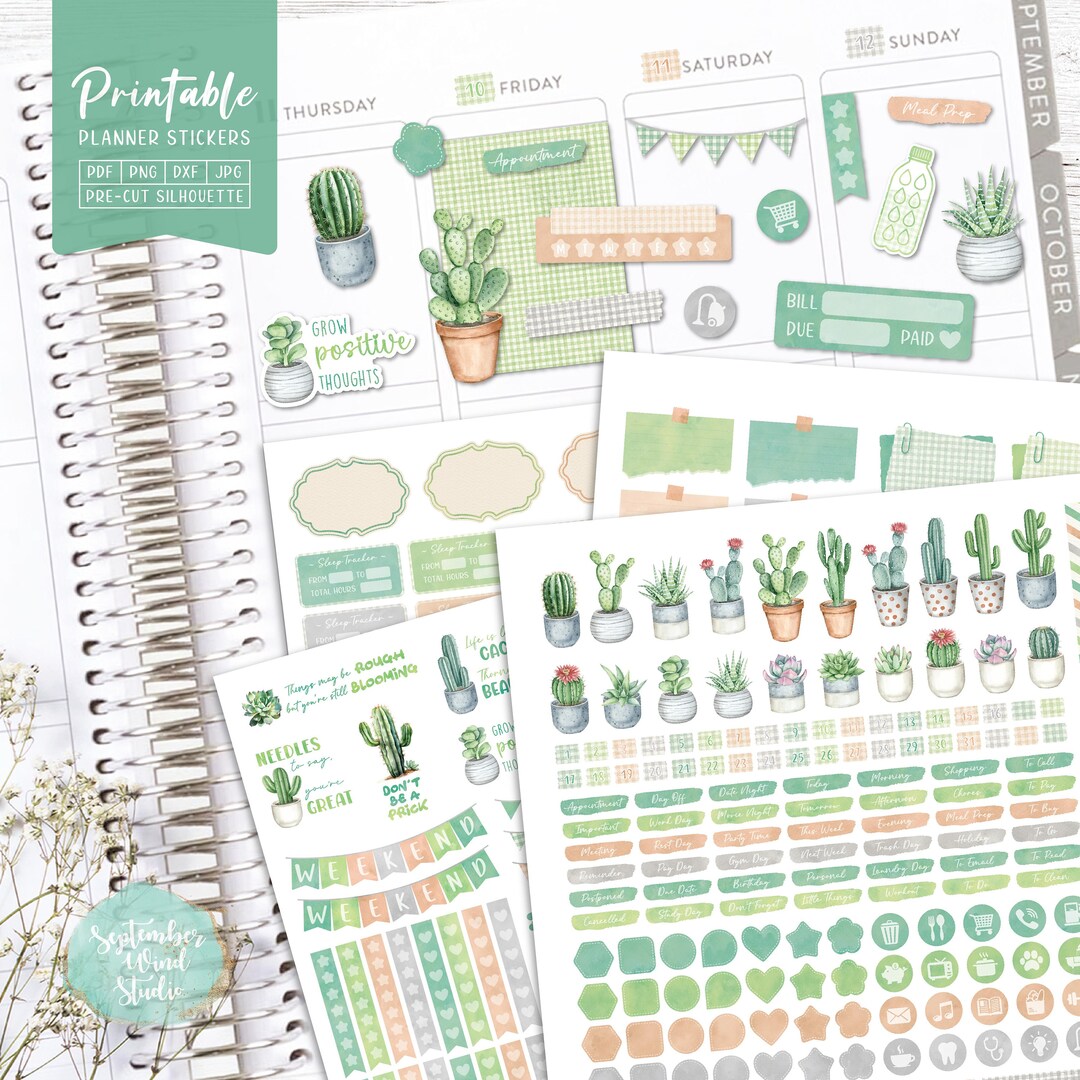 Cactus Printable Planner Stickers - Etsy