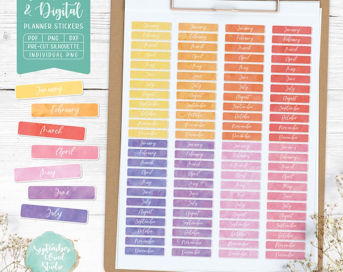 PRINTABLE MONTH STICKERS, Month Script Planner Stickers, October ...