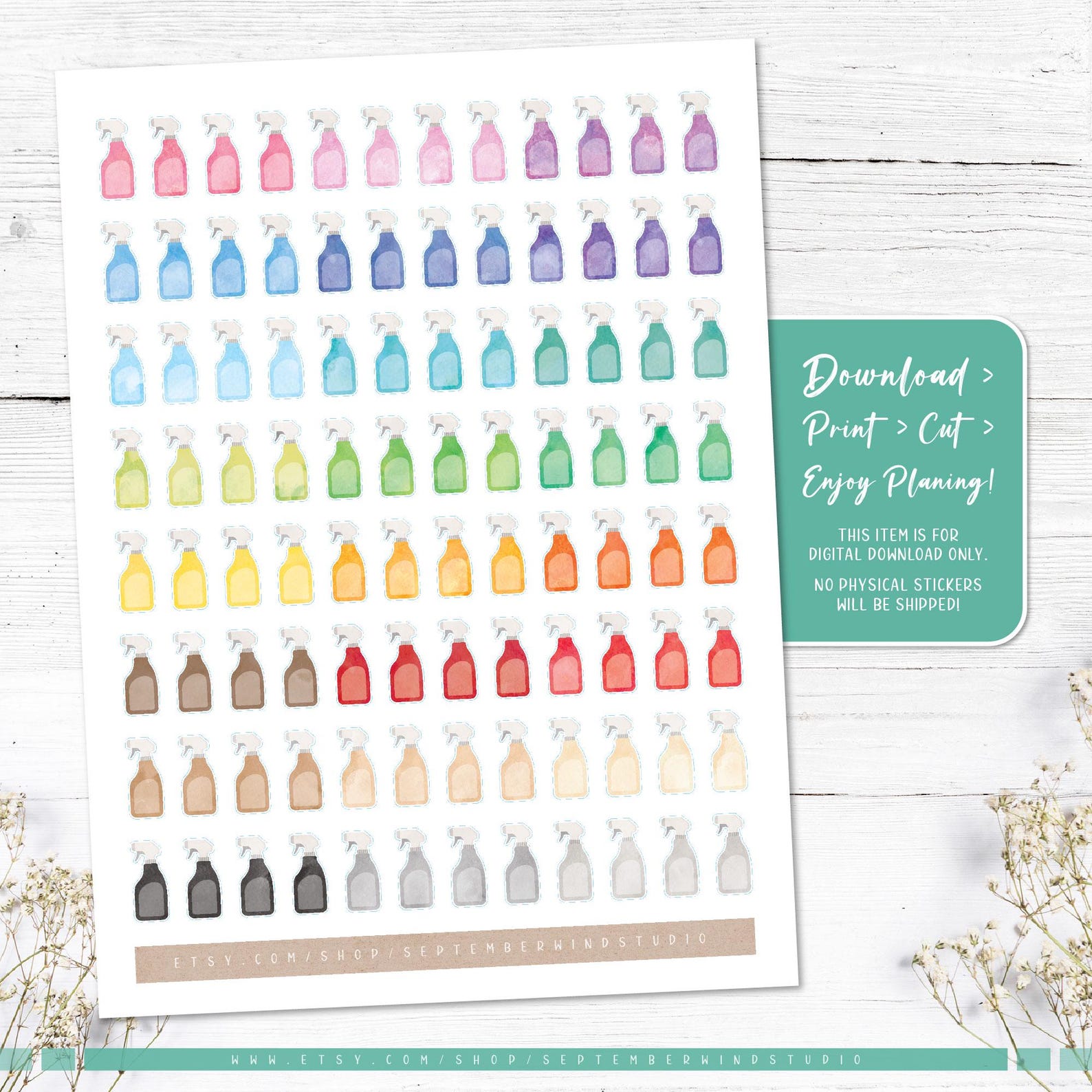 Spray Bottle Planner Stickers, Cleaning Theme (printable PDF) - Etsy