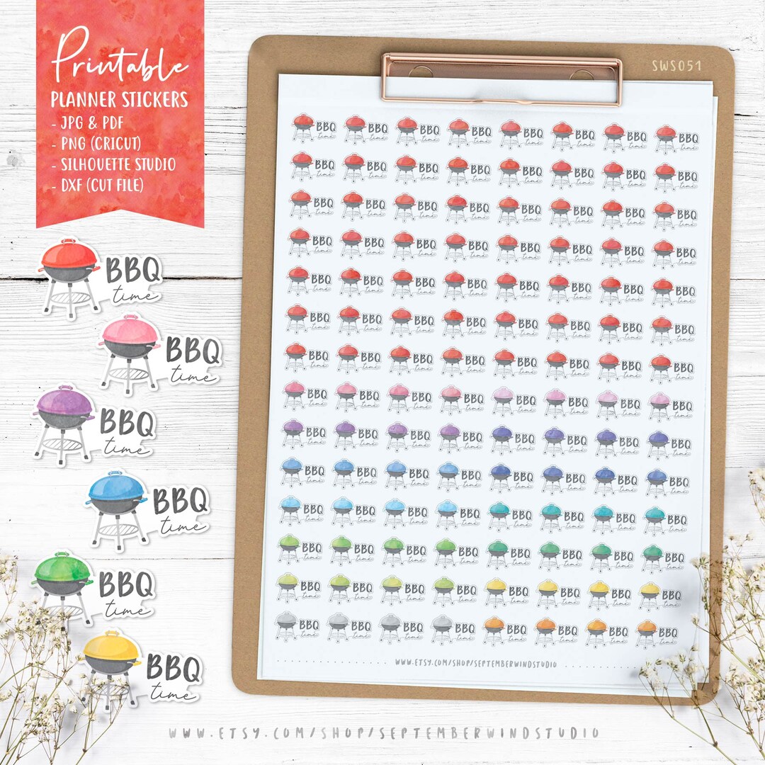 BBQ Time Printable Planner Stickers, BBQ Stickers, Barbeque Stickers ...