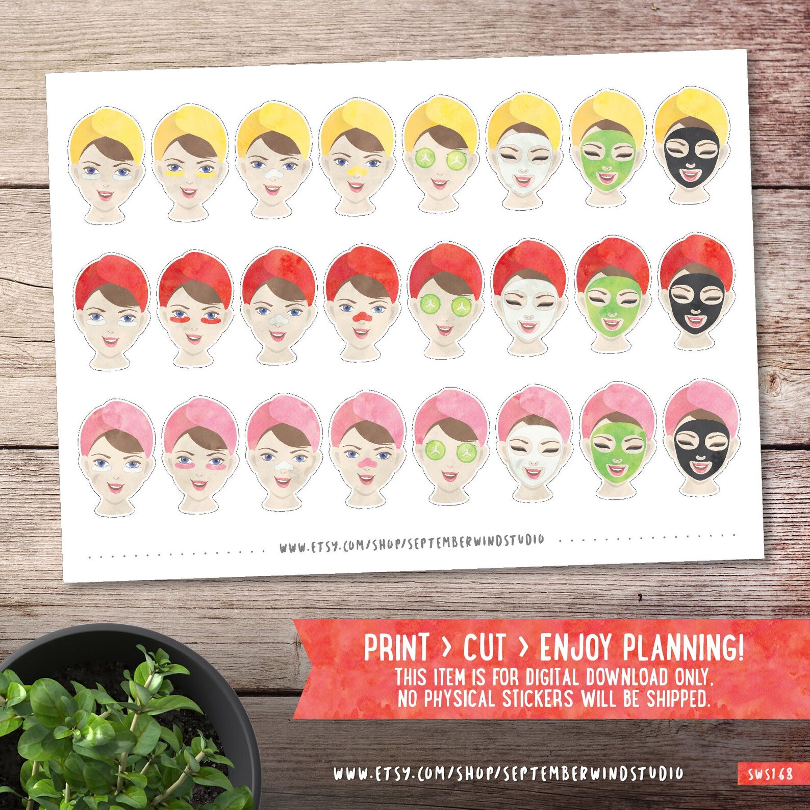 Face Mask Printable Planner Stickers Watercolor Stickers - Etsy