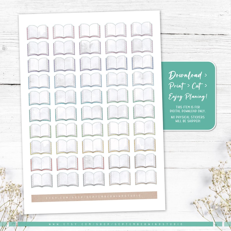 Book Printable Planner Stickers, Reading Journal Labels (PDF, PNG) - Etsy
