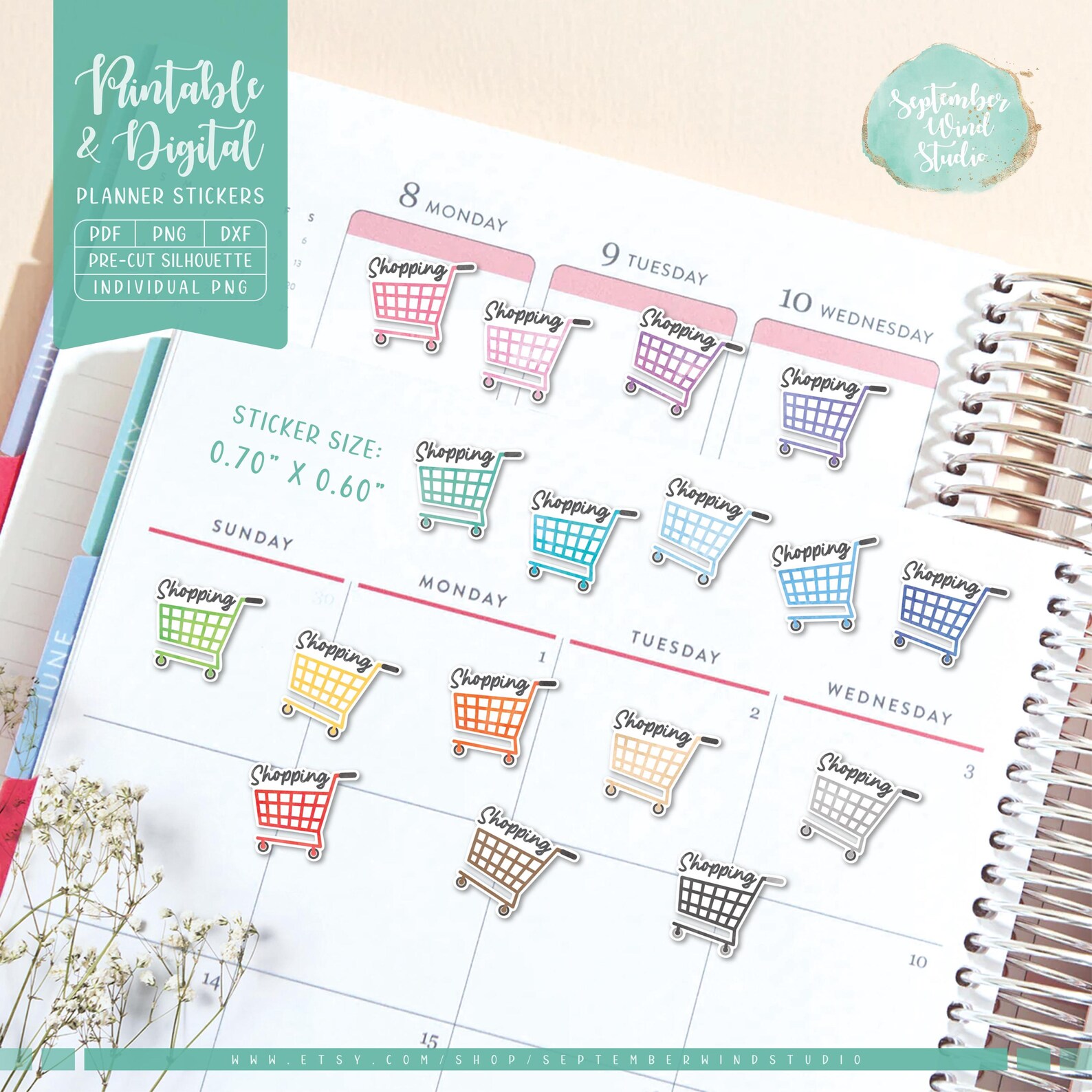 Shopping Cart Planner Stickers: Printable & Digital (PDF, Cricut ...