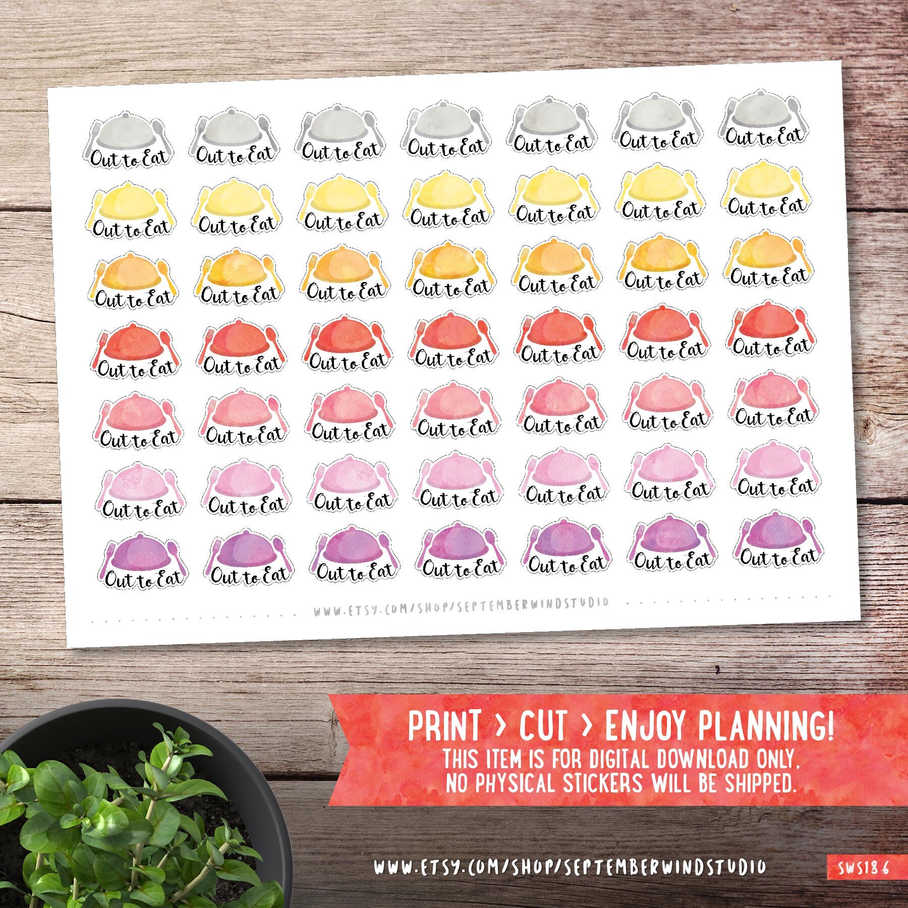 Out to Eat Printable Planner Stickers Watercolor Stickers - Etsy