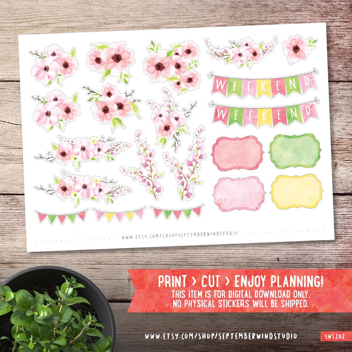 Pink Floral Printable Planner Stickers Floral Weekly Kit - Etsy
