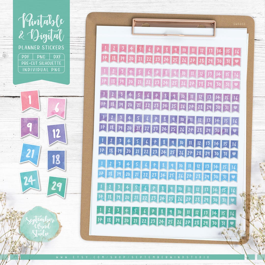Date Flags Planner Stickers, Pre-cropped PNG (digital Download) - Etsy