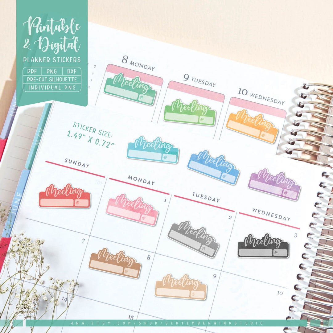 Meeting Planner Stickers: Printable & Digital (PDF, Cricut, Silhouette ...