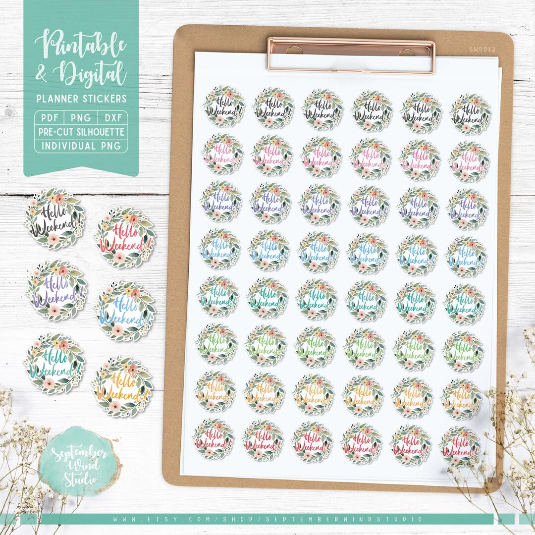 Hello Weekend Planner Stickers: Printable & Digital (PDF, PNG, DXF) - Etsy