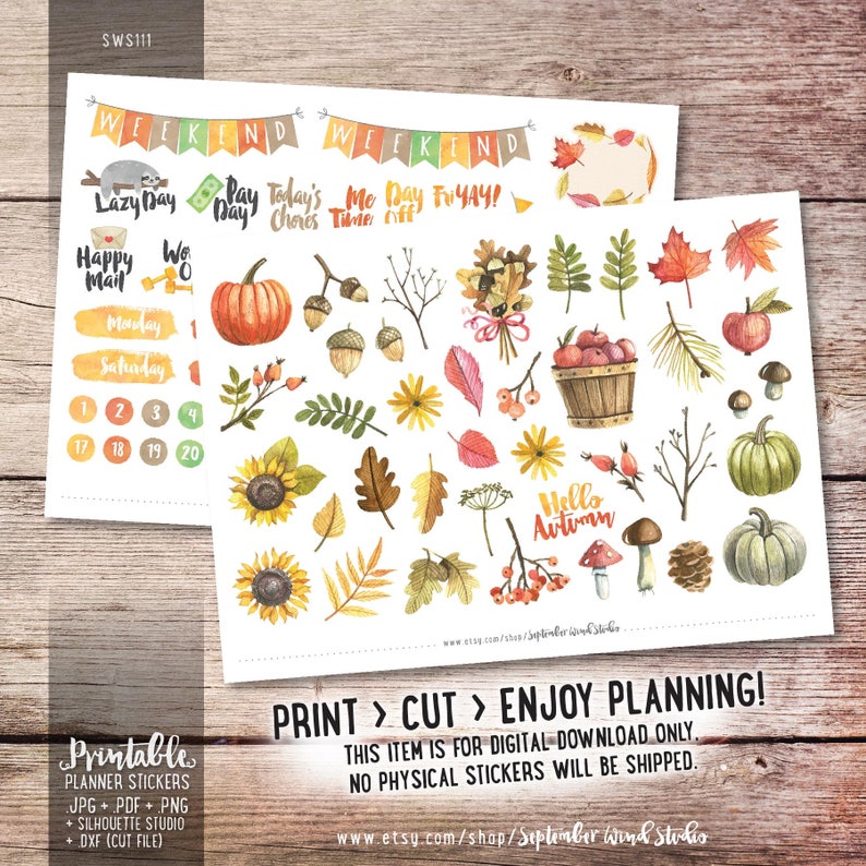 Fall Printable Planner Stickers Fall Weekly Kit Printable - Etsy