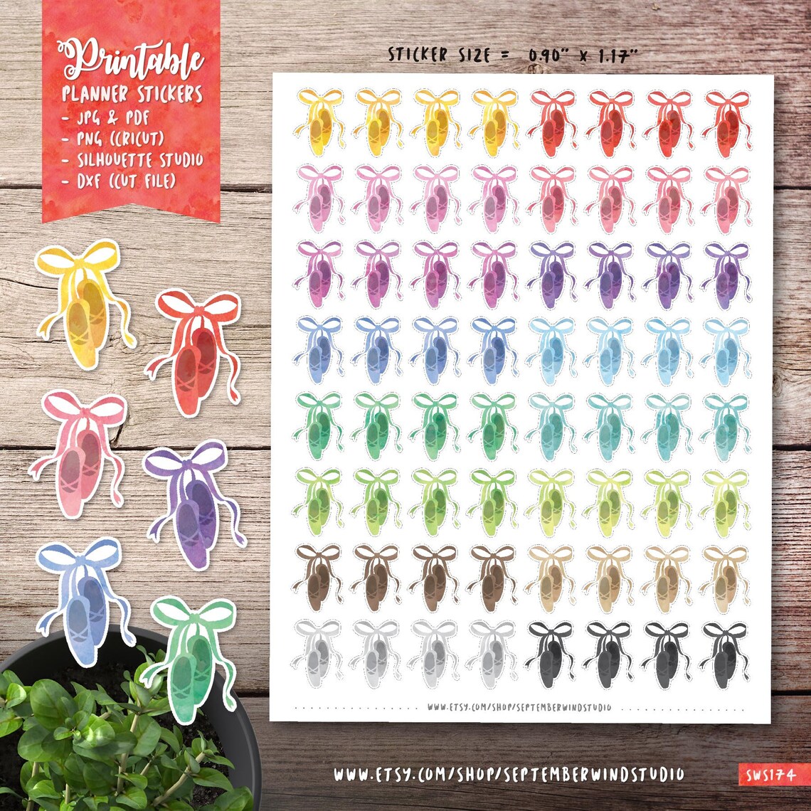 Ballet Shoes Printable Planner Stickers Ballet Shoe Stickers | Etsy
