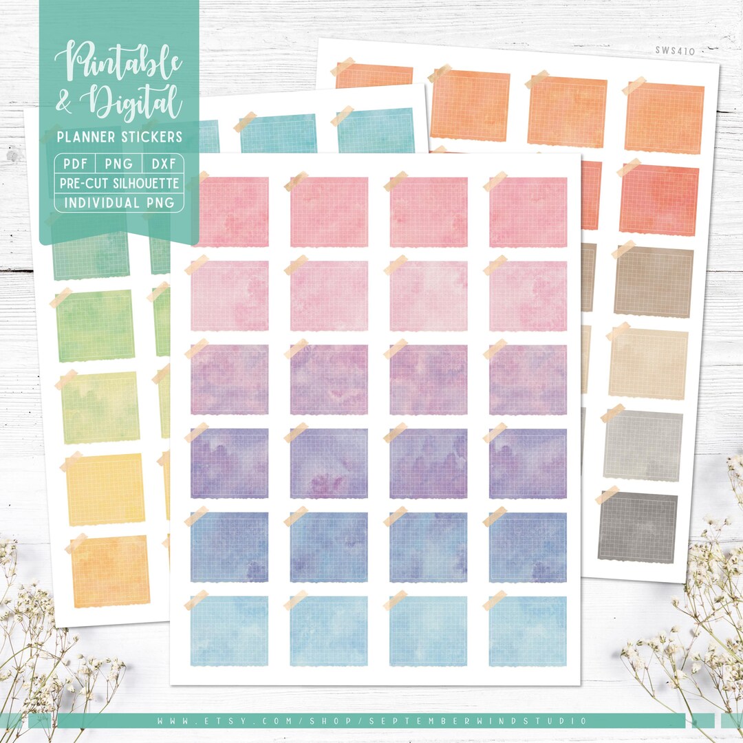 Watercolor Sticky Note Planner Stickers: Printable & Digital (PDF ...