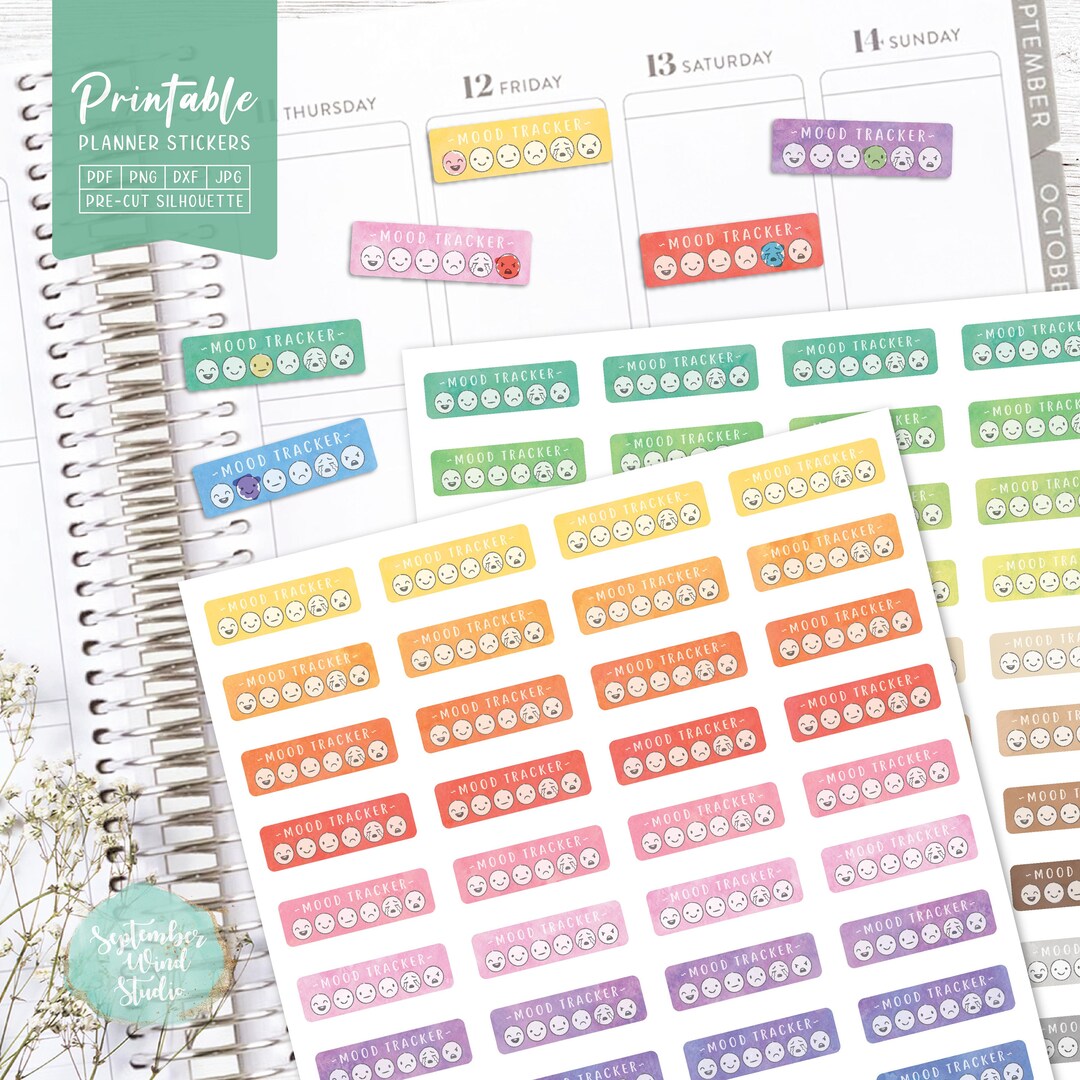 Daily Mood Tracker Printable Planner Stickers, Watercolor Stickers ...