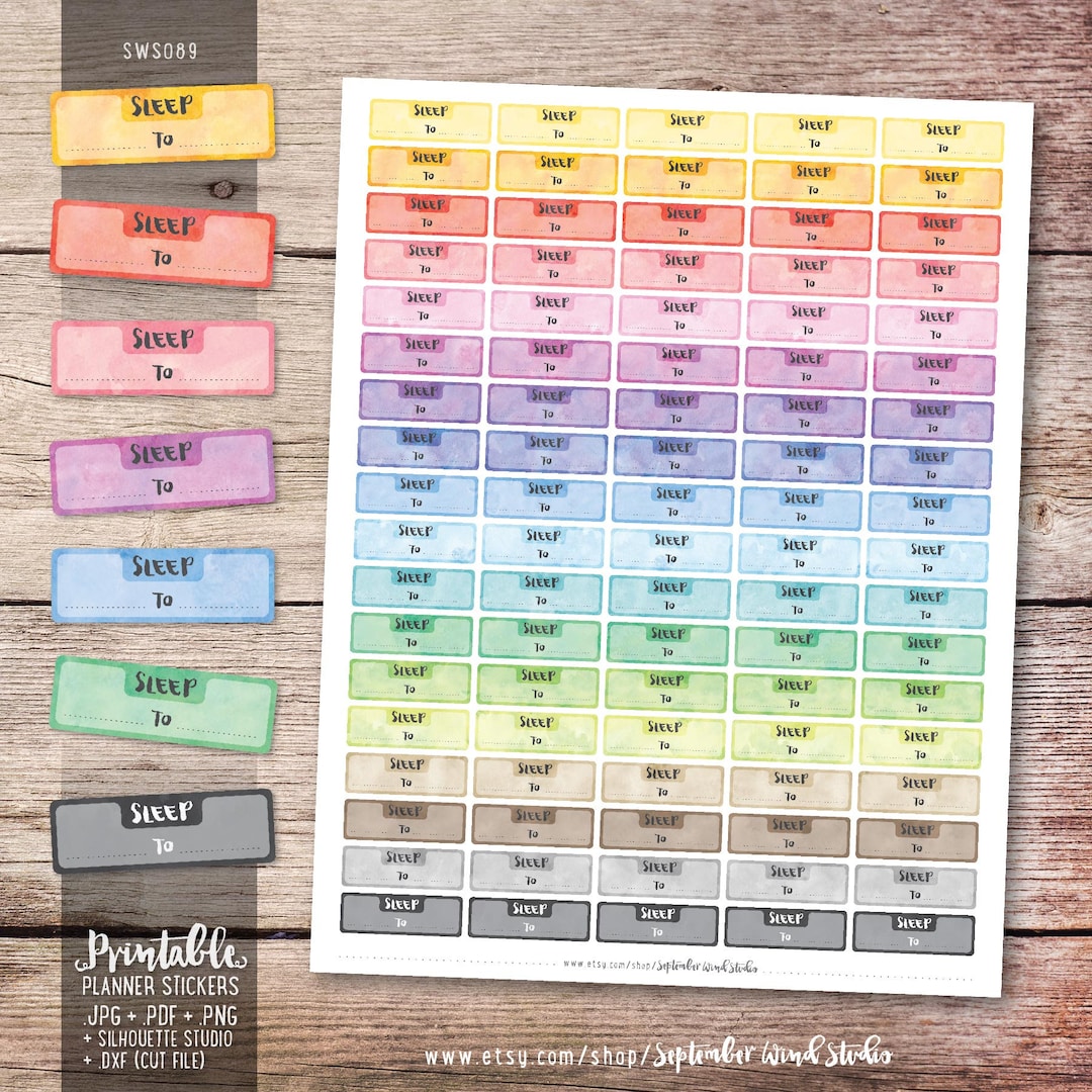 Sleep Time Printable Planner Stickers, Watercolor Sleep Stickers, Erin ...