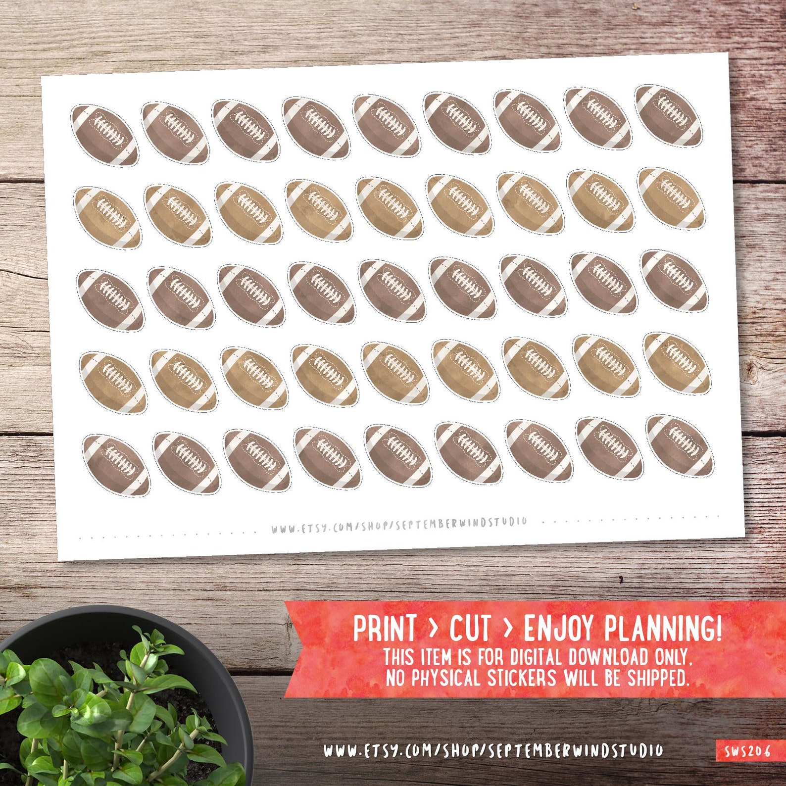 Football Printable Planner Stickers Watercolor Football | Etsy