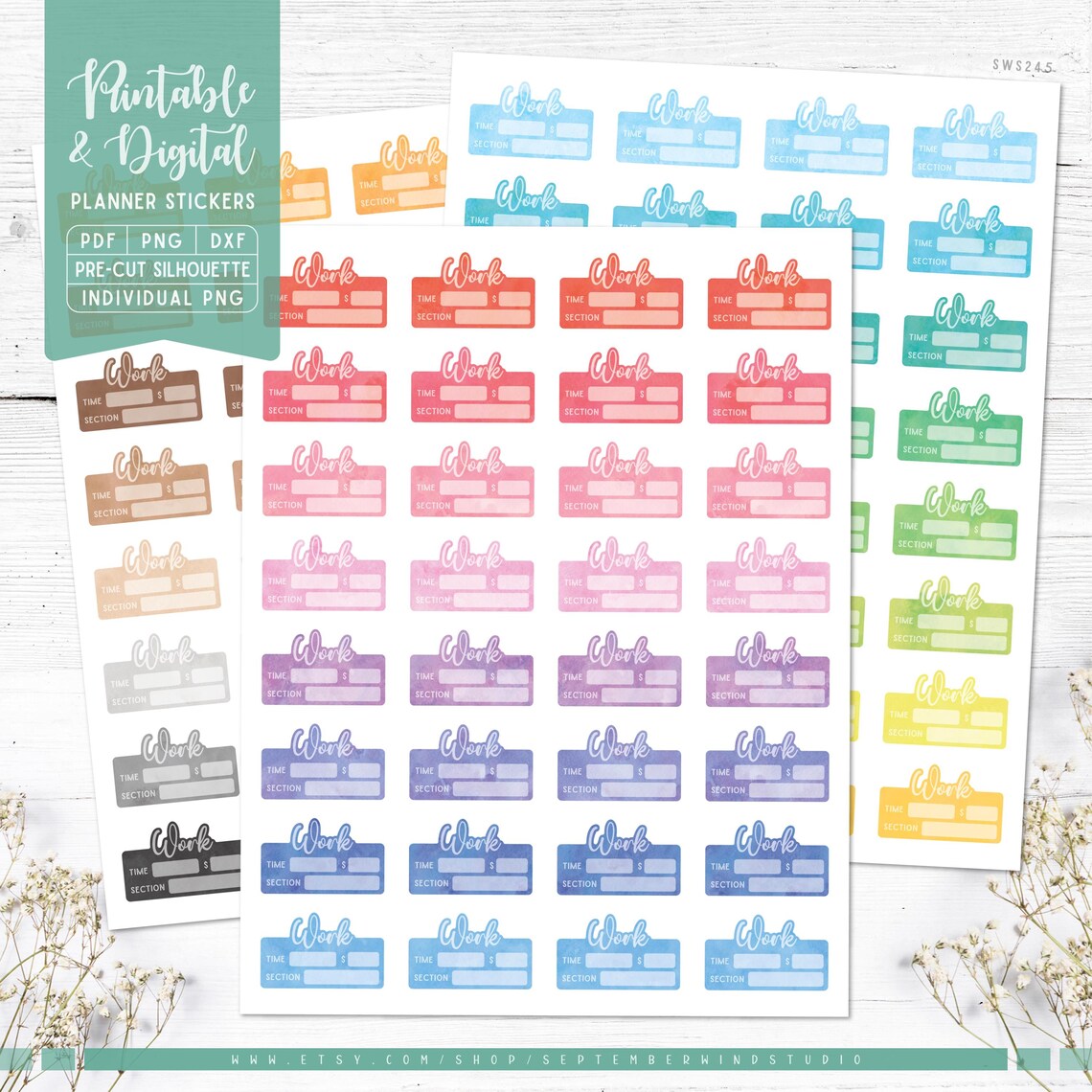 Work Tracker Planner Stickers: Printable & Digital (PDF, Cricut ...