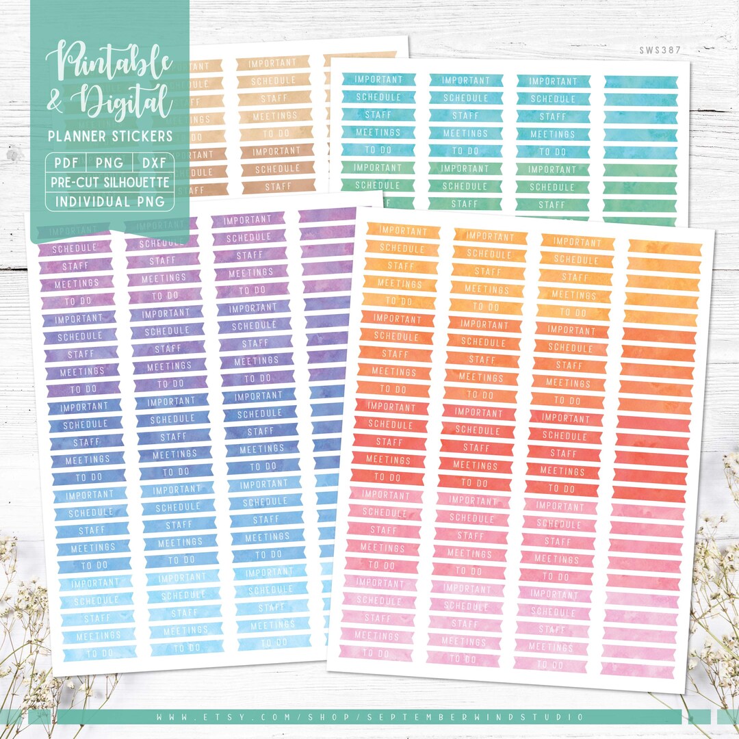 Headers Printable Planner Stickers, Watercolor Header Stickers, Erin ...