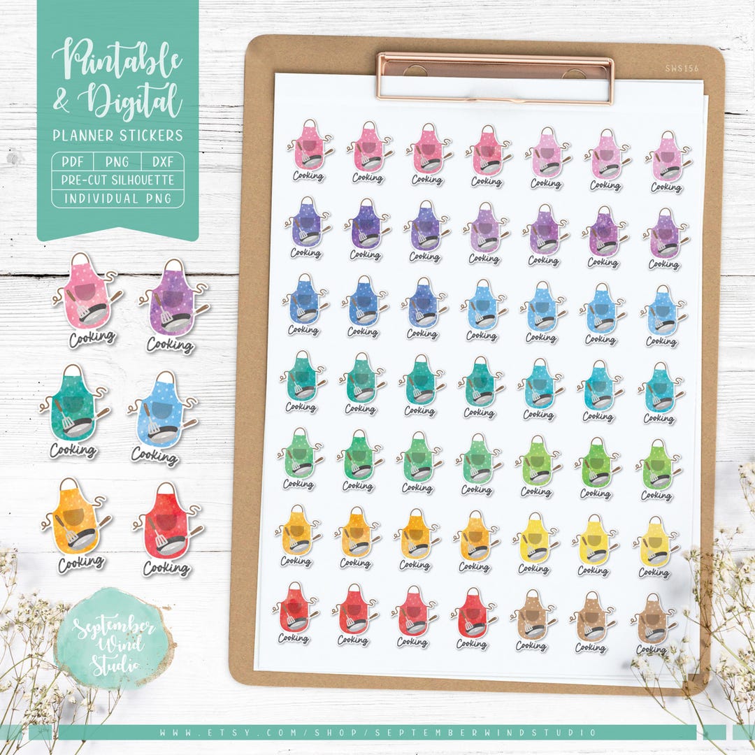 Cooking Apron Planner Stickers: Printable & Digital (PDF, Cricut ...