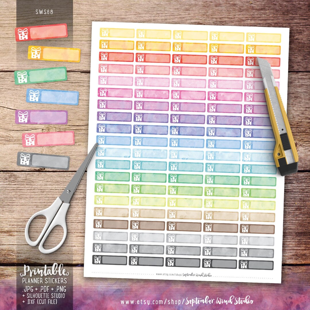 Birthday Printable Planner Stickers, Birthday Gift Stickers, Watercolor ...