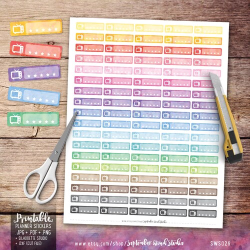 TV Movie Printable Planner Stickers Watercolor TV Movie - Etsy