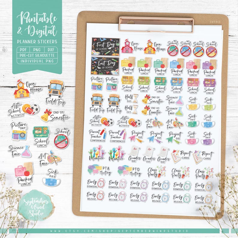 Back to School Planner Stickers: Printable & Digital (PDF, Cricut ...