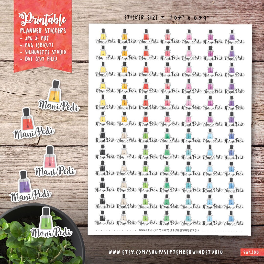 Mani/pedi Printable Planner Stickers, Nail Polish Stickers, Erin ...