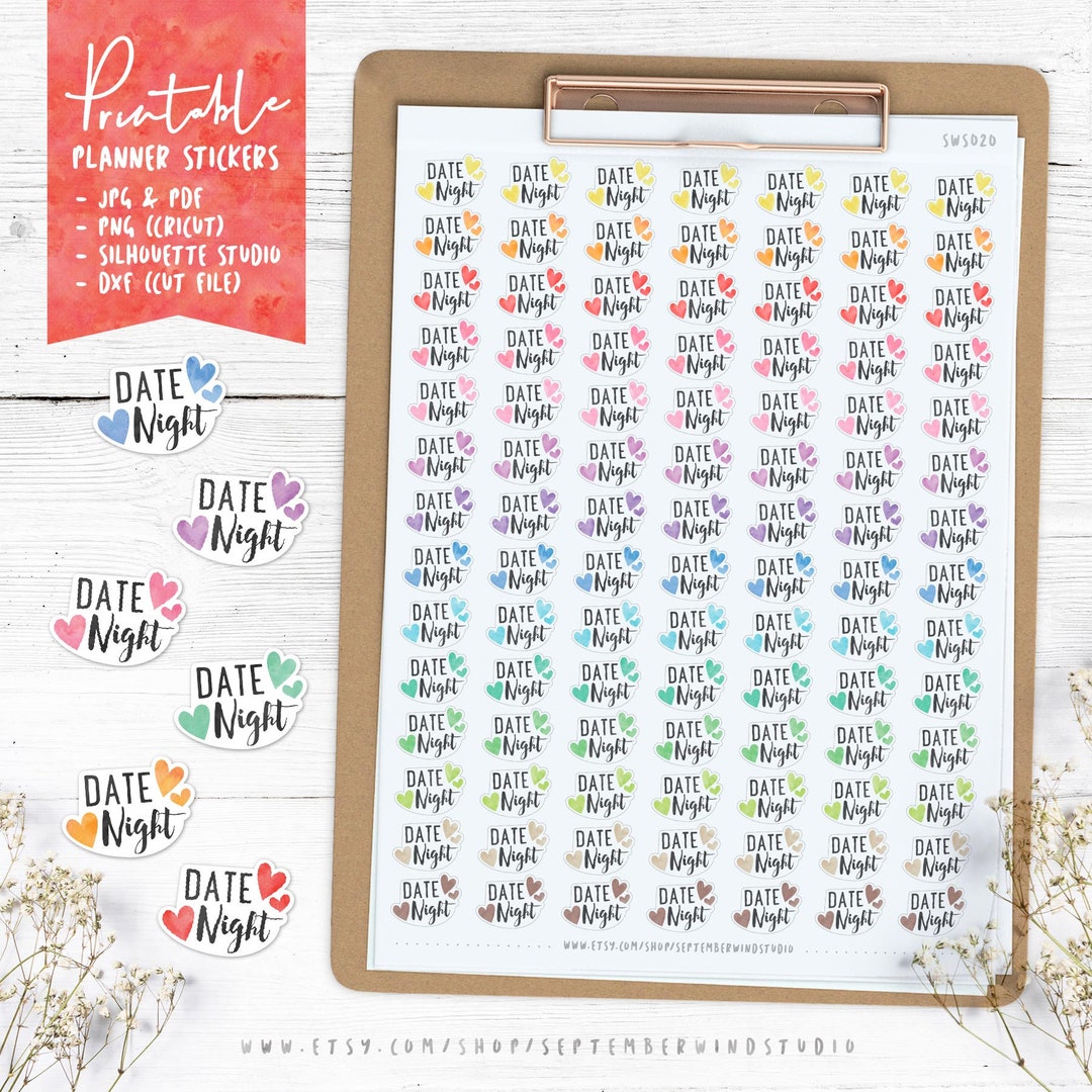 Date Night Printables Planner Stickers Date Night Stickers - Etsy