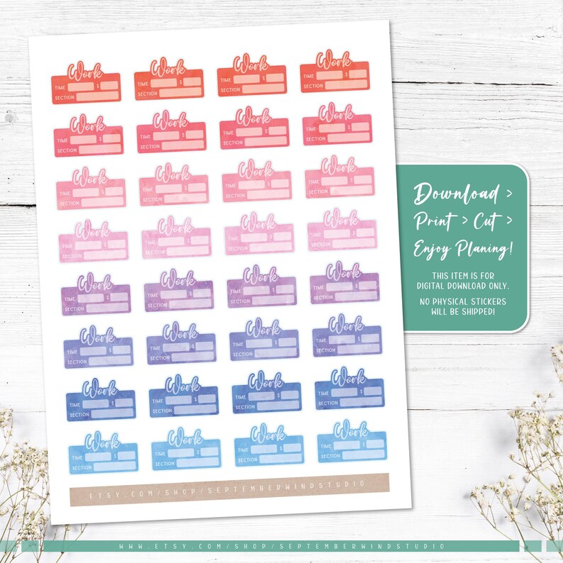 Work Tracker Planner Stickers: Printable & Digital (PDF, Cricut ...