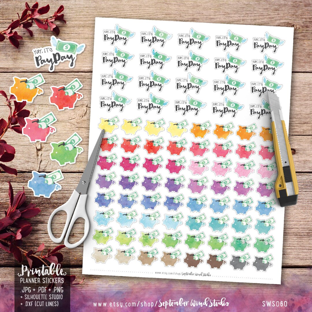 Payday Printable Planner Stickers Watercolor Payday Stickers - Etsy