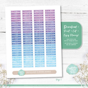 Schedule Header Printable Planner Stickers, Watercolor Header Stickers ...