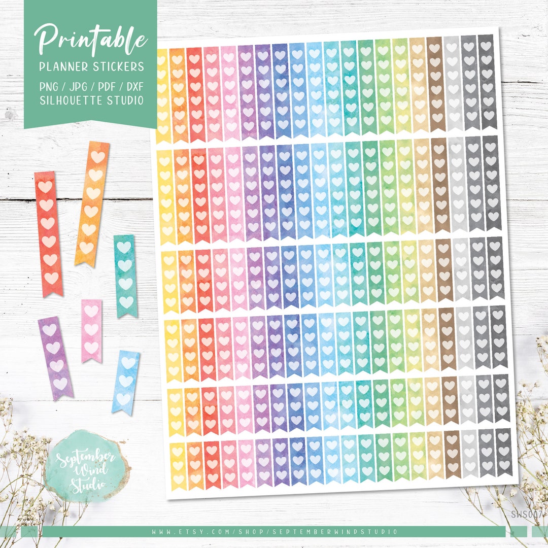 Heart Checklist Printable Planner Stickers, Watercolor Heart Checklist ...