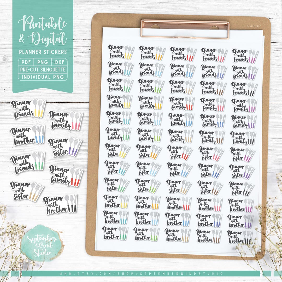 Dinner Printable & Digital Planner Stickers, Dinner With Friends ...