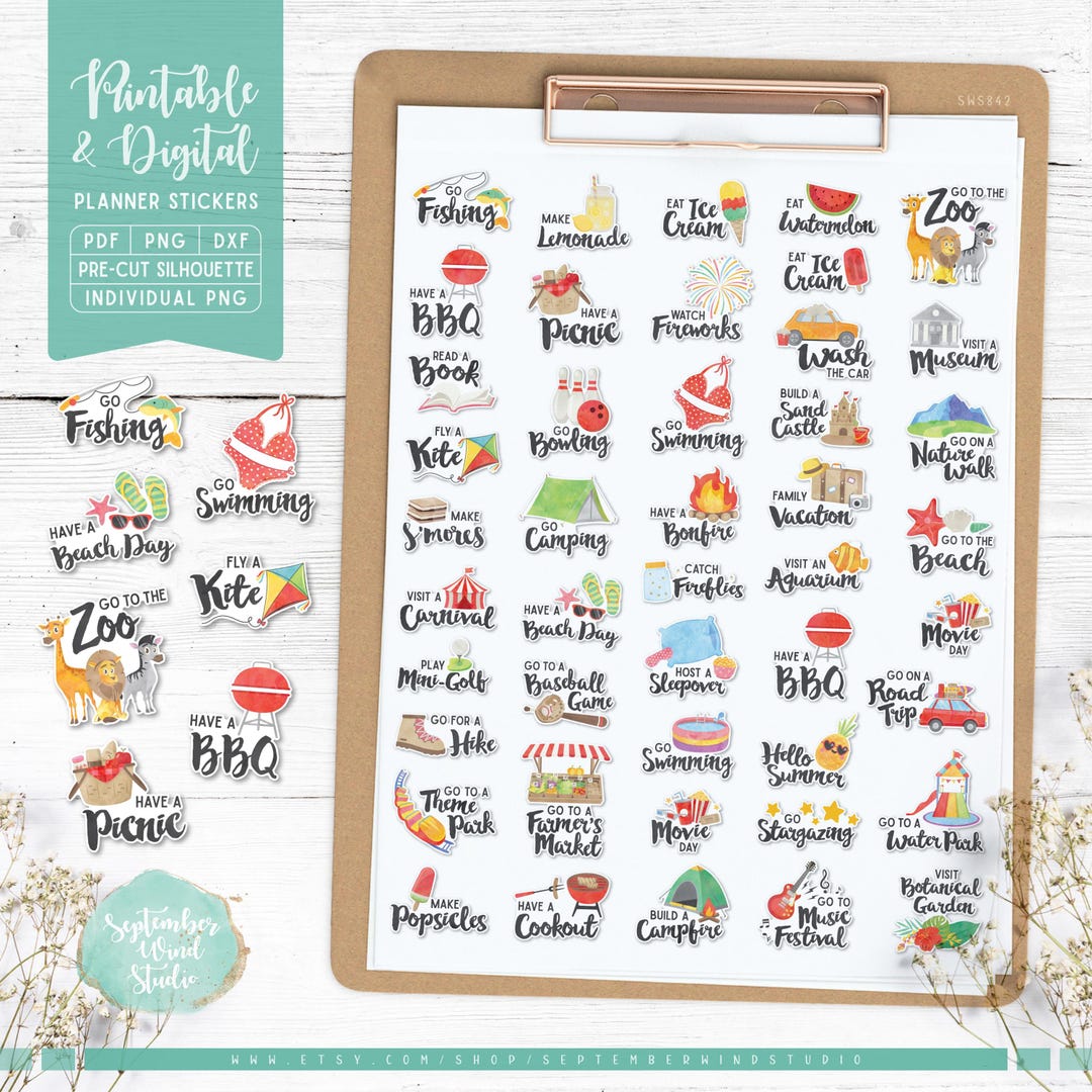 Summer Bucket List Stickers: Printable & Digital (PDF, Cricut ...