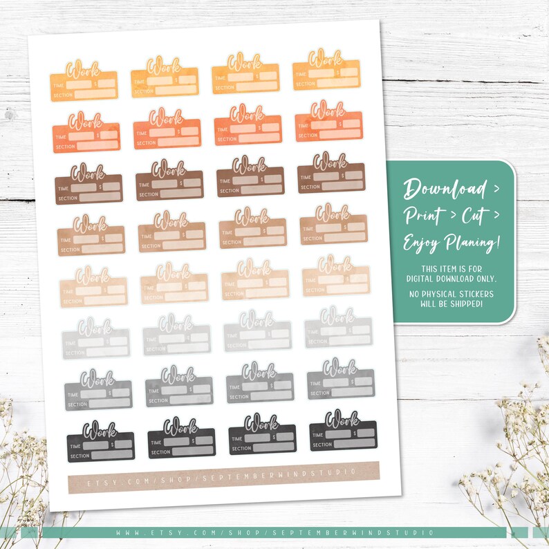 Work Tracker Planner Stickers: Printable & Digital (PDF, Cricut ...