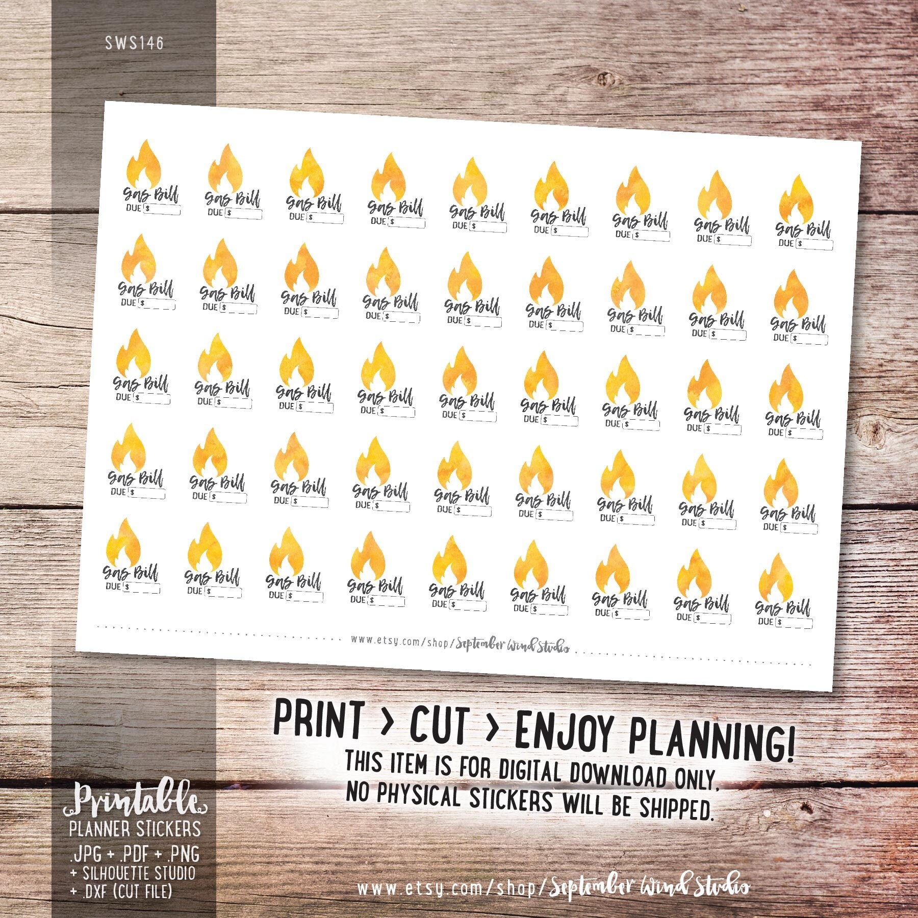 Gas Bill Printable Planner Stickers Gas Bill Stickers - Etsy