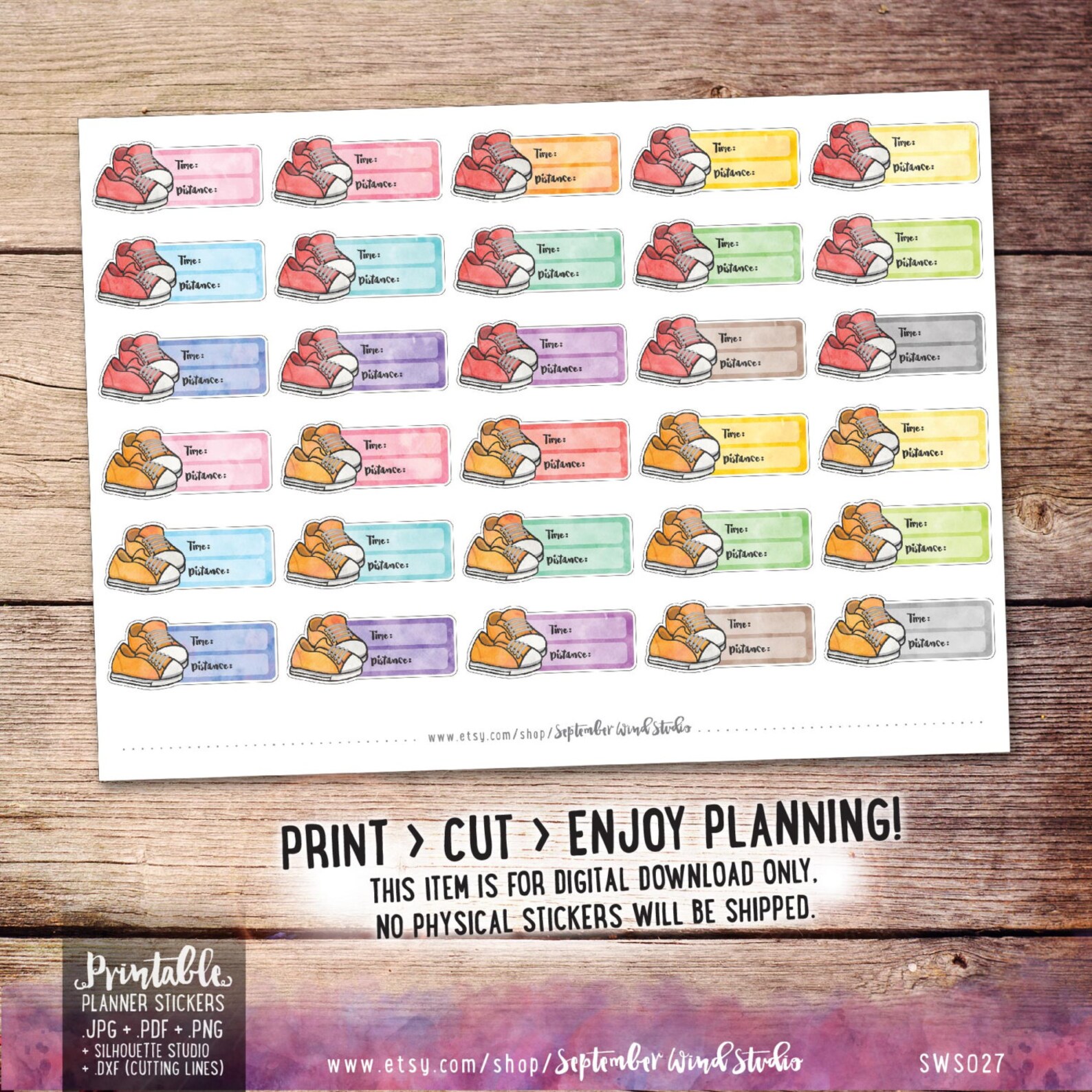 Running Tracker Printable Planner Stickers Watercolor Running - Etsy