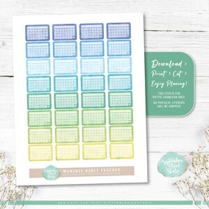Monthly Habit Tracker Printable Planner Stickers, Watercolor Stickers ...