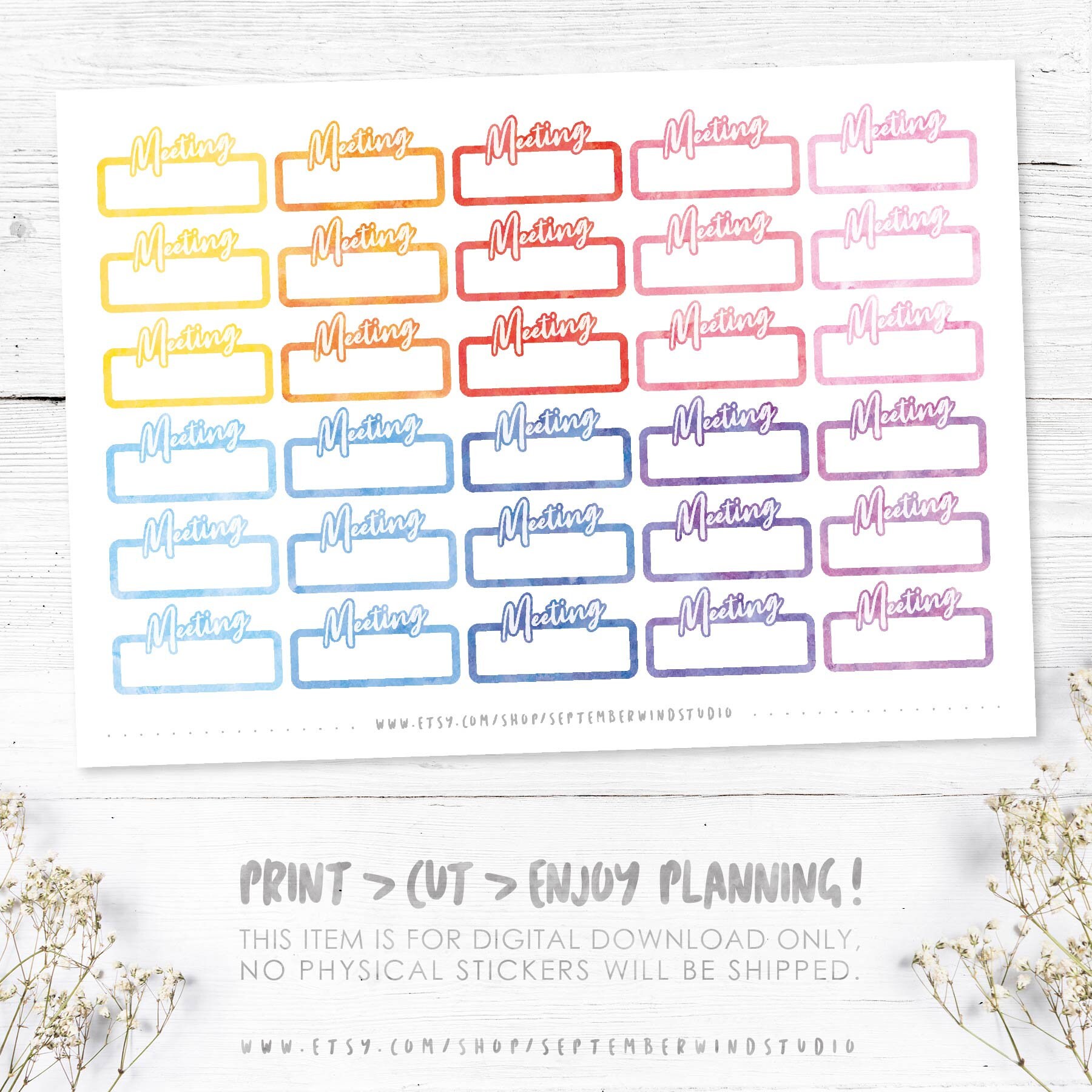 Meeting Printable Planner Stickers Watercolor Planner - Etsy