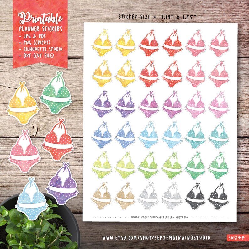 Bikini Printable Planner Stickers Bikini Stickers Watercolor - Etsy