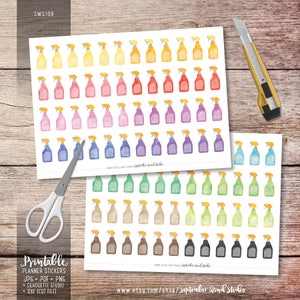 Spray Bottle Printable Planner Stickers Watercolor Spray - Etsy