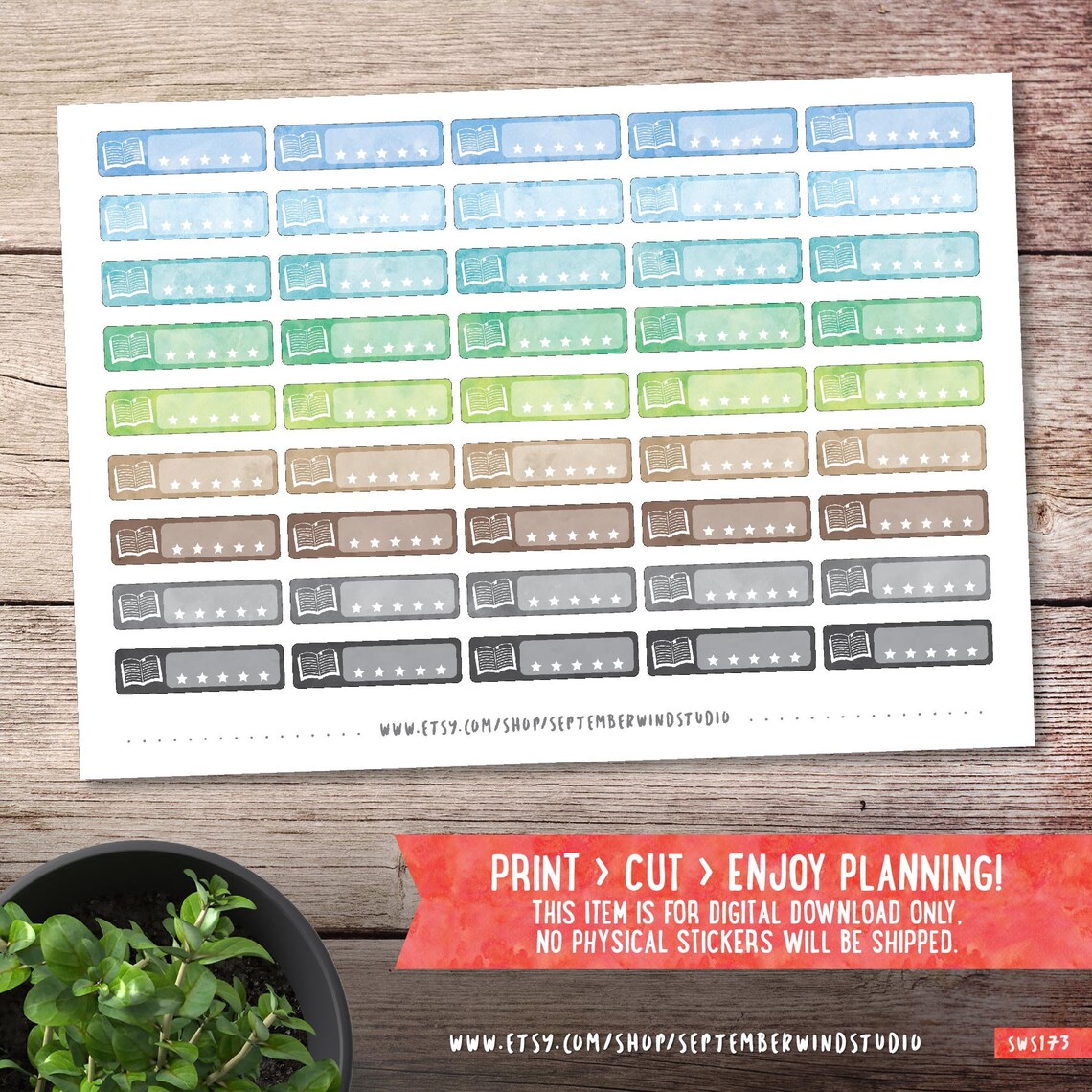 Book Printable Planner Stickers Watercolor Book Stickers - Etsy
