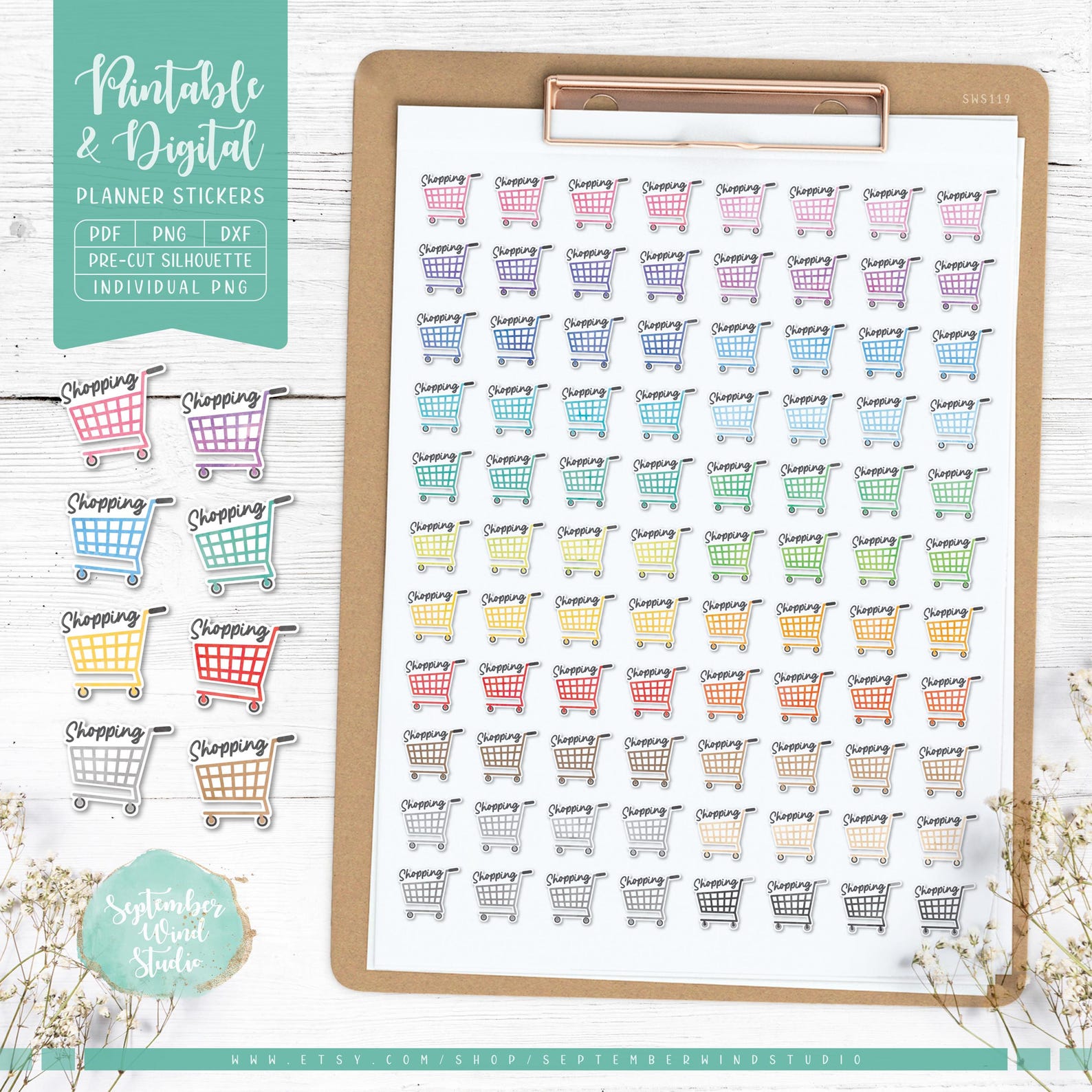 Shopping Cart Planner Stickers: Printable & Digital (PDF, Cricut ...