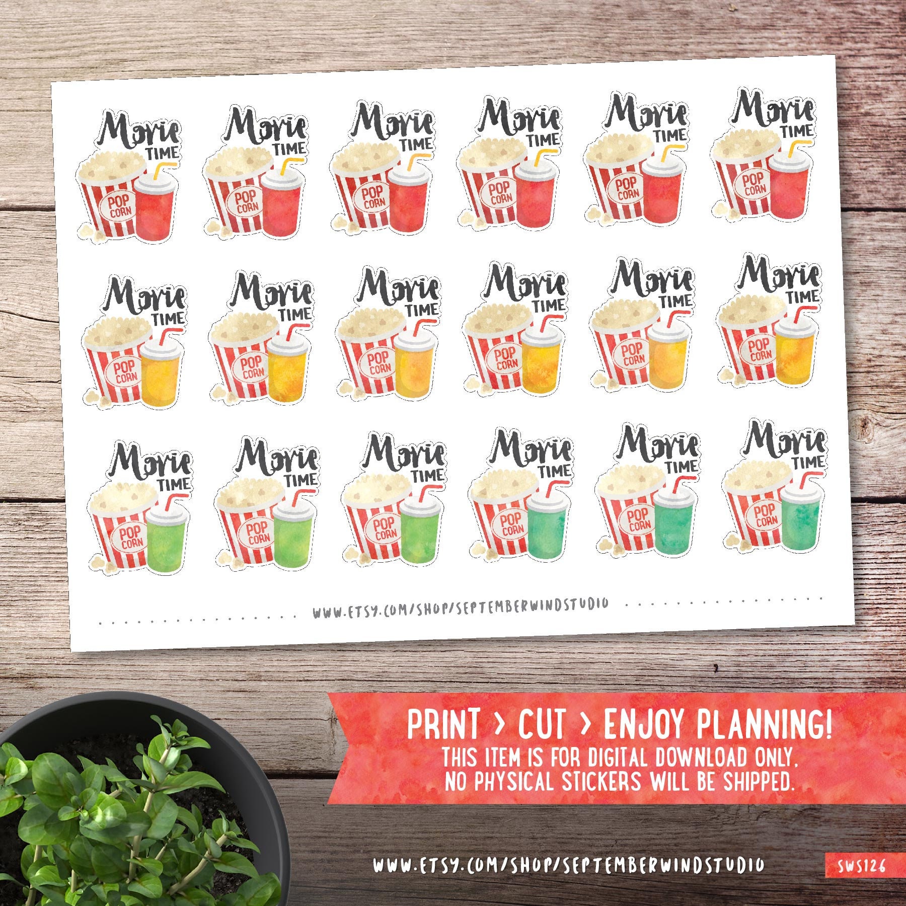 Movie Time Printable Planner Stickers Watercolor Movie Time - Etsy Canada
