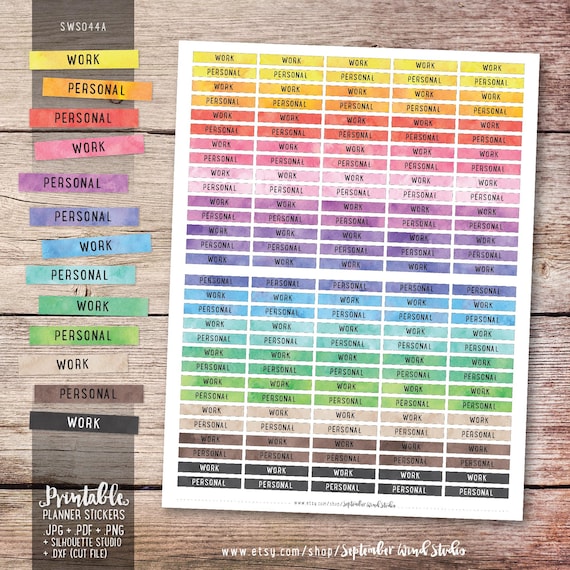 Work & Personal Printable Planner Stickers Watercolor | Etsy