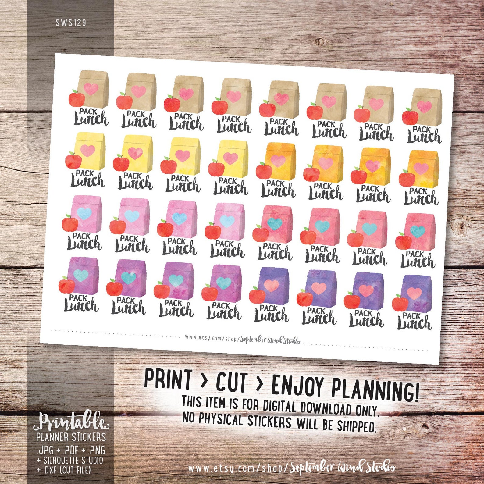 Pack Lunch Printable Planner Stickers Pack Lunch Stickers - Etsy