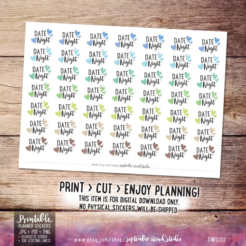 Date Night Printables Planner Stickers Date Night Stickers | Etsy
